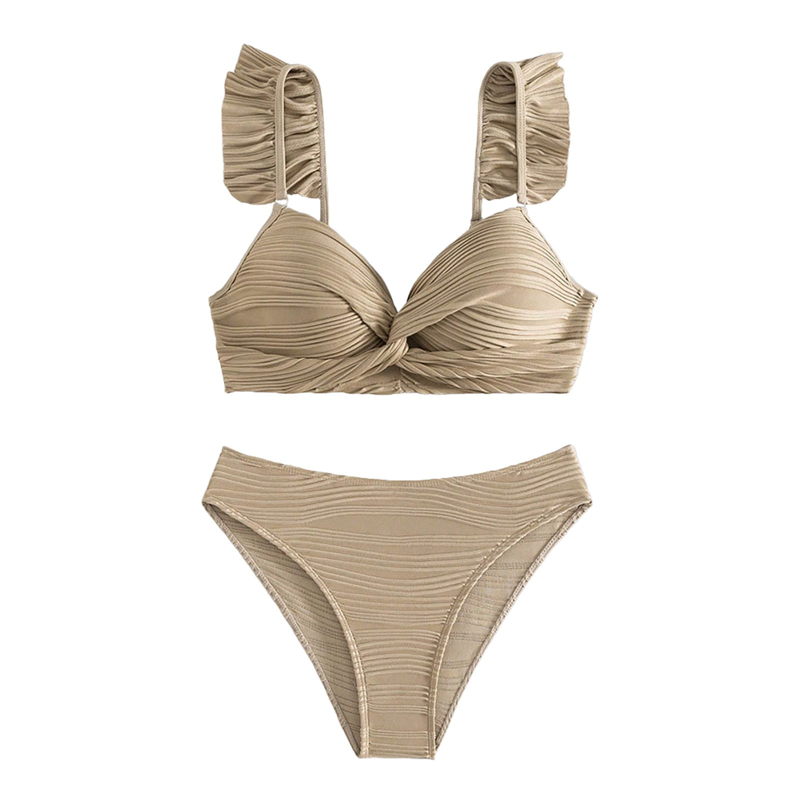 MGCWSH Women's 2 Piece Bikini Set Ruffle Trim Push Up High Cut Bathing ...