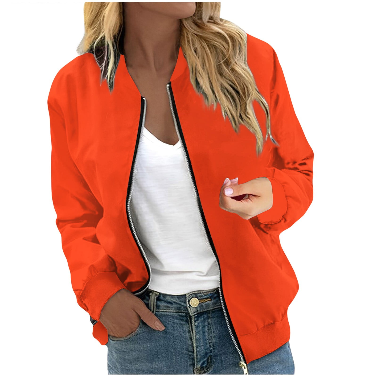 MGCWSH Women's Casual Bomber Jacket Lightweight Windbreaker Jackets ...