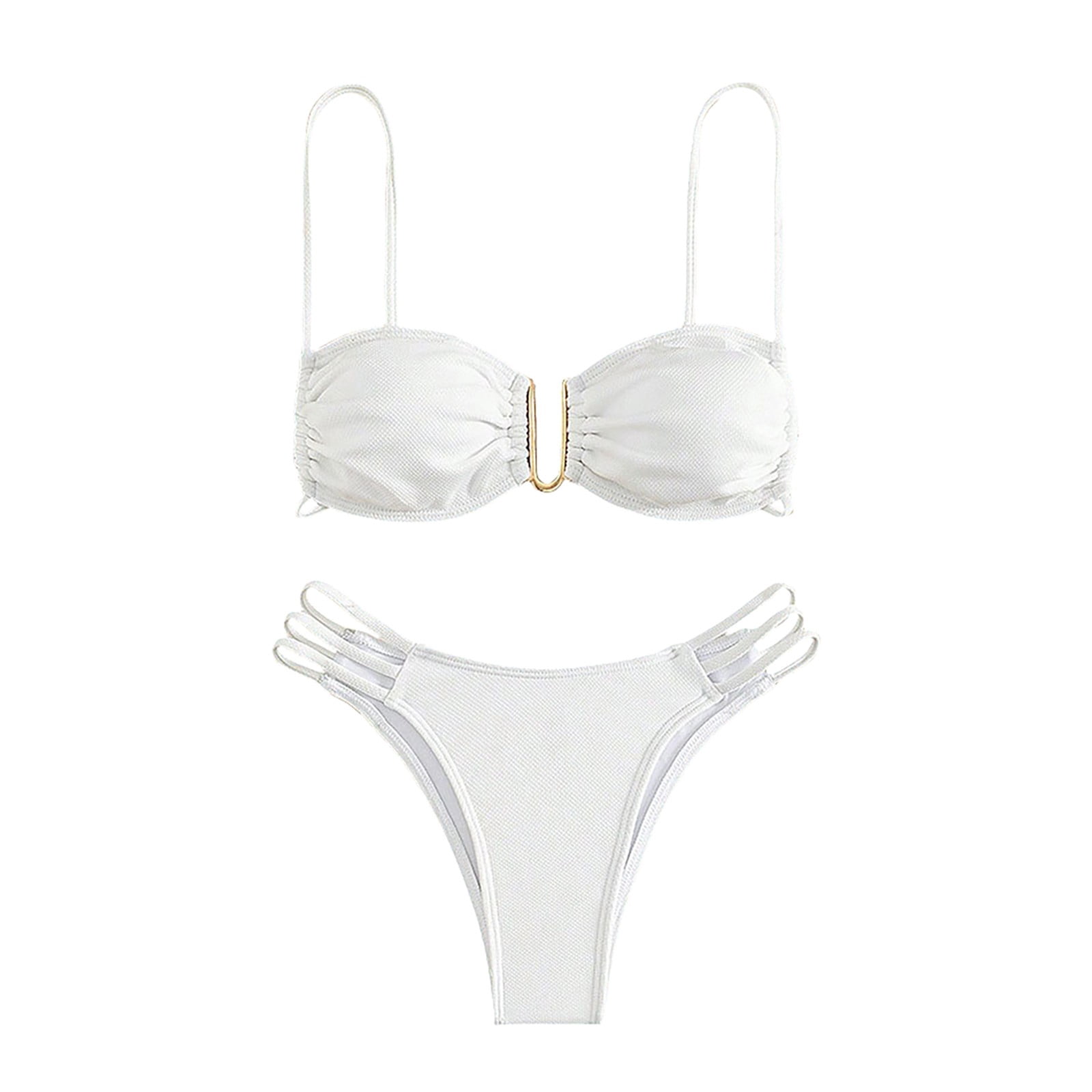 MGCWSH Women's High Waisted Bathing Suit V Wire Cut Out Tie Back ...