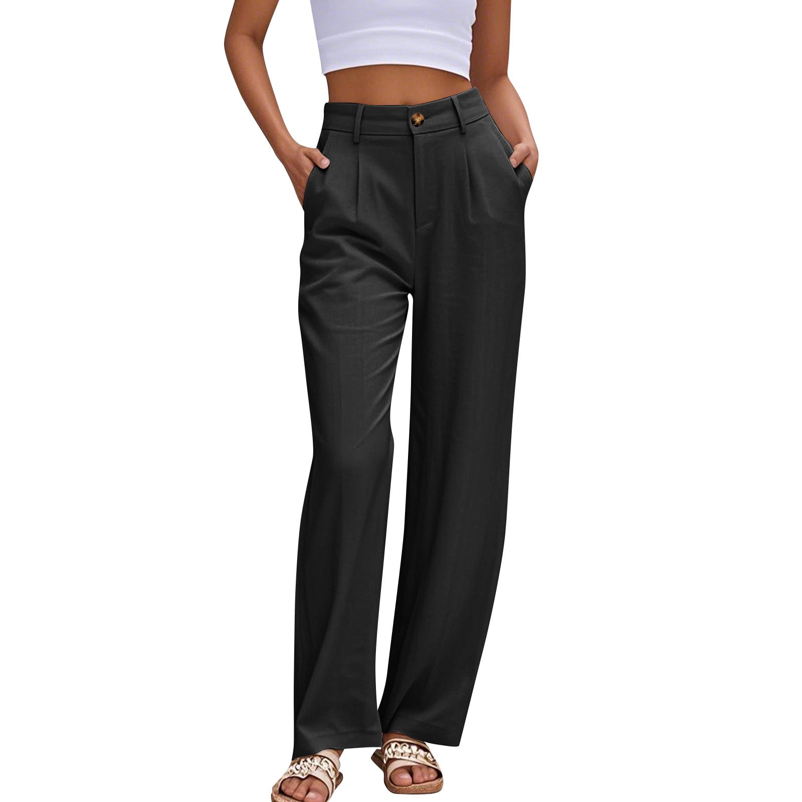 MGCWSH Women's Pants Summer Wide Leg Linen Pants Business Casual Office ...