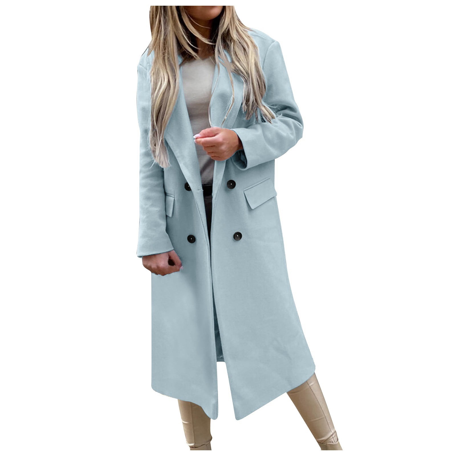 MGCWSH Women's Trench Pea Coat Elegant Long Cardigans Notched Collar ...