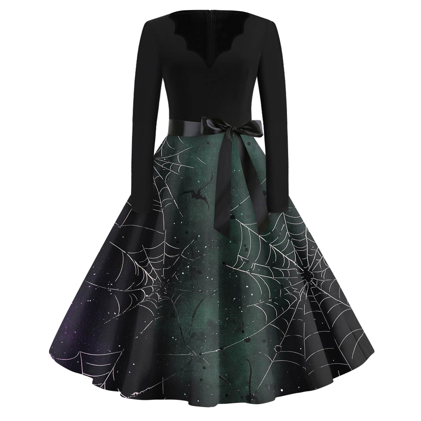 MGCWSH Womens Halloween Dresses Costume Horror Print V-Neck Long Sleeve ...