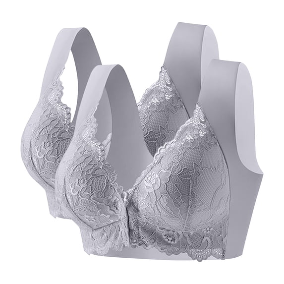 MGDXOX 2PC Front Hook Lace Bra Wide Comfort Straps Wireless Full ...