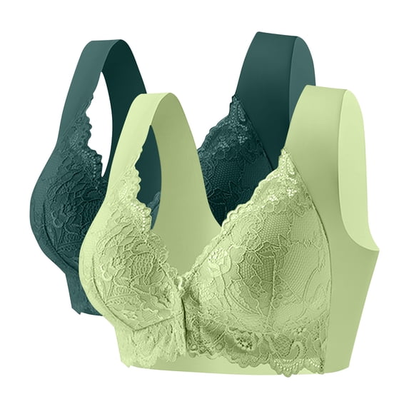 MGDXOX 2PC Front Hook Lace Bra Wide Comfort Straps Wireless Full ...