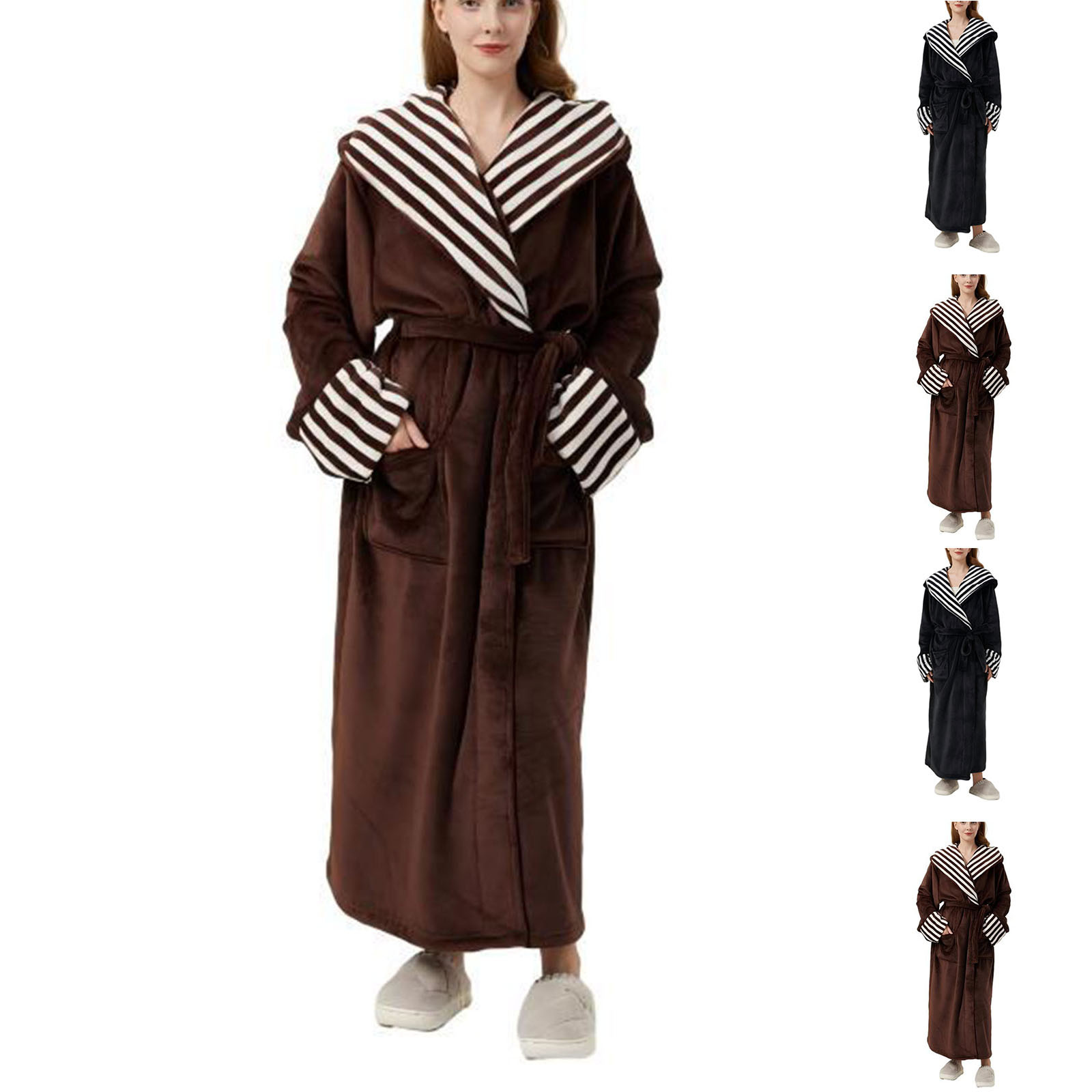 MGDXOX Long Robes for Women Fluffy Fleece Warm Cozy Hooded Bathrobe ...