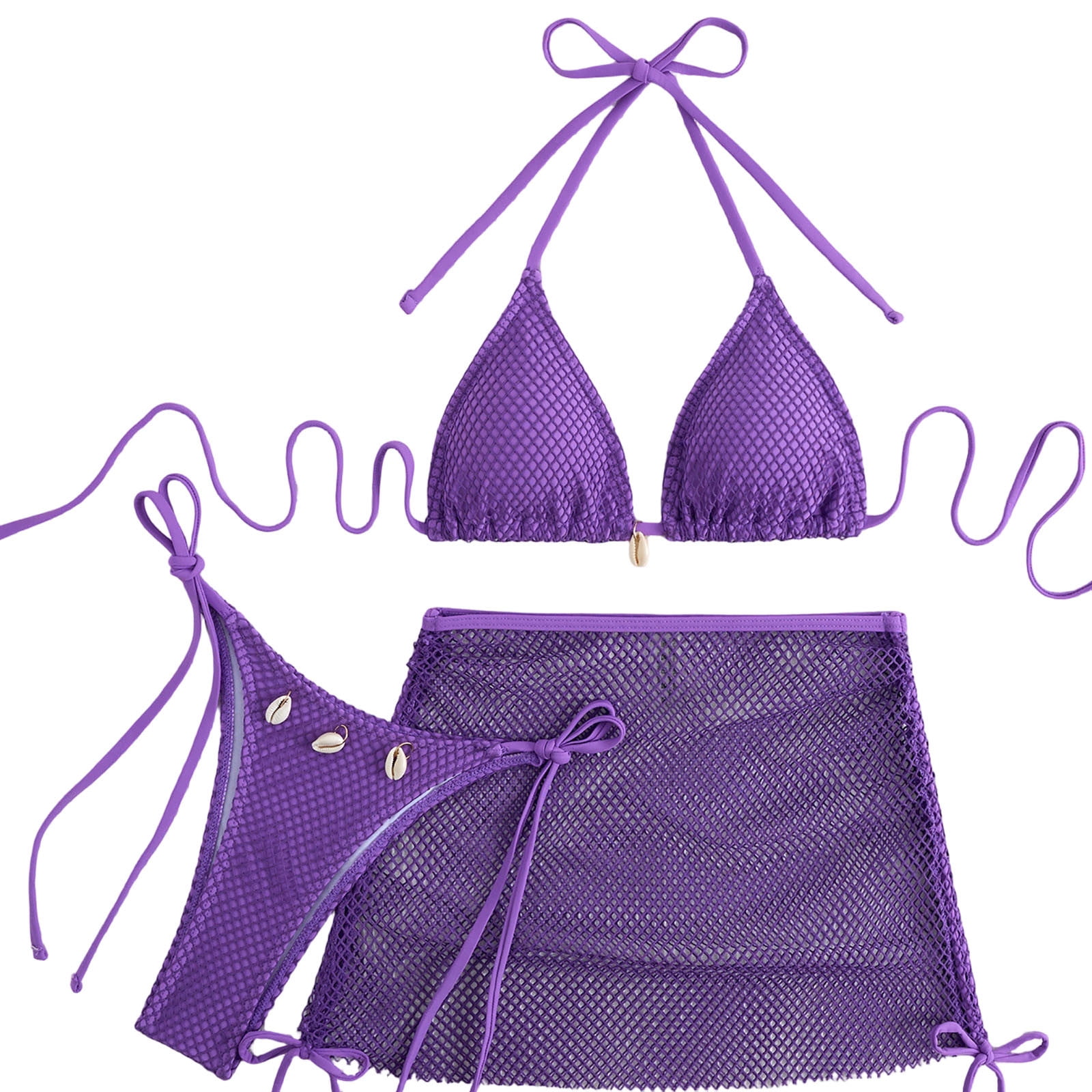 MGDXOX Women's 3 Piece Halter Swim Set Tie Closure Triangle Bikini Top ...