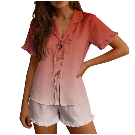 MGDXOX Women's Gradient Color Button-Down Pajama Set Short Sleeve ...