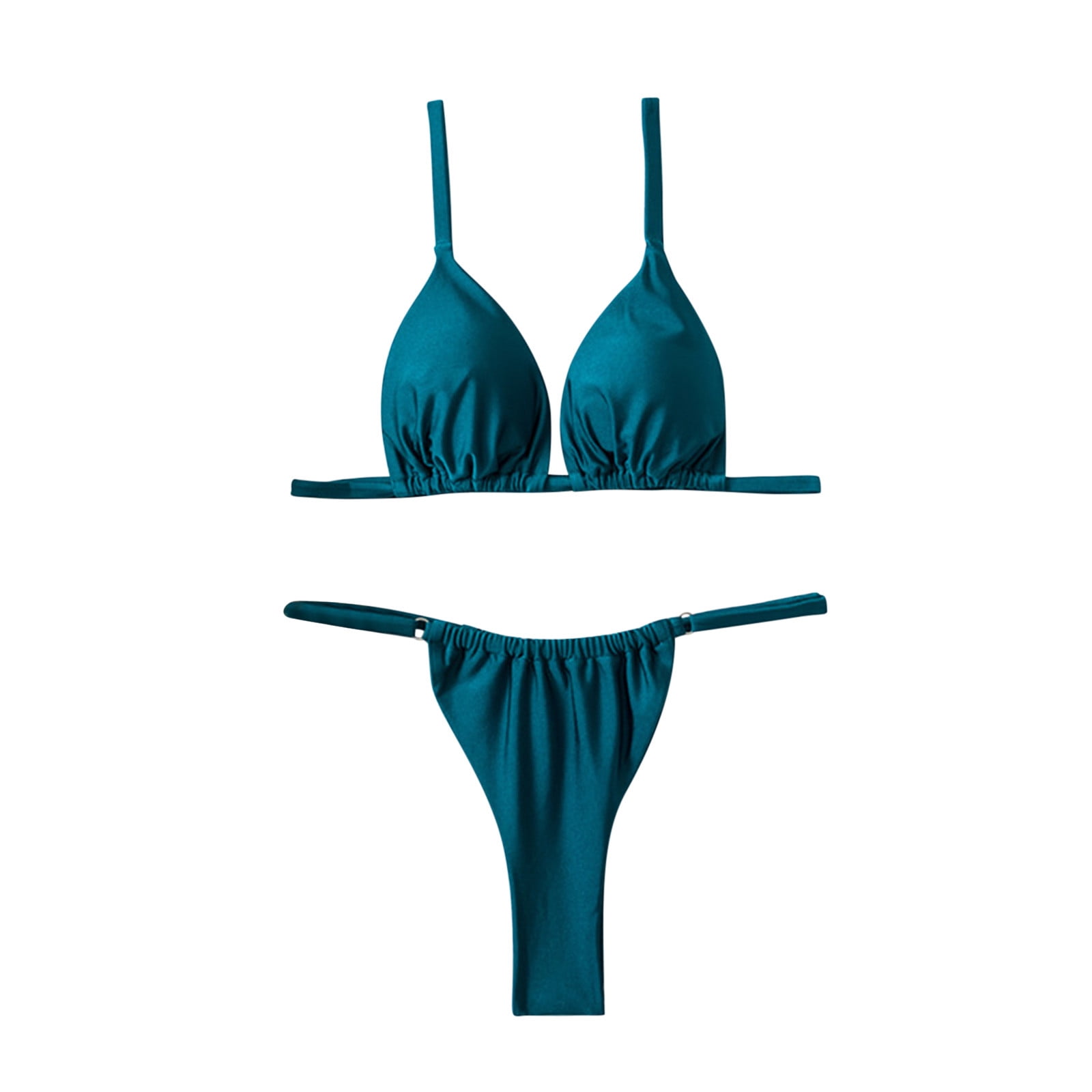 MGDXOX Women's Satin Ruched Triangle Solid Bikini Set Adjustable String ...