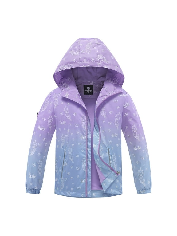 MGEOY Kids Waterproof Rain Jackets Lightweight Raincoats Knitted Mesh Lining Hooded Windbreaker ...
