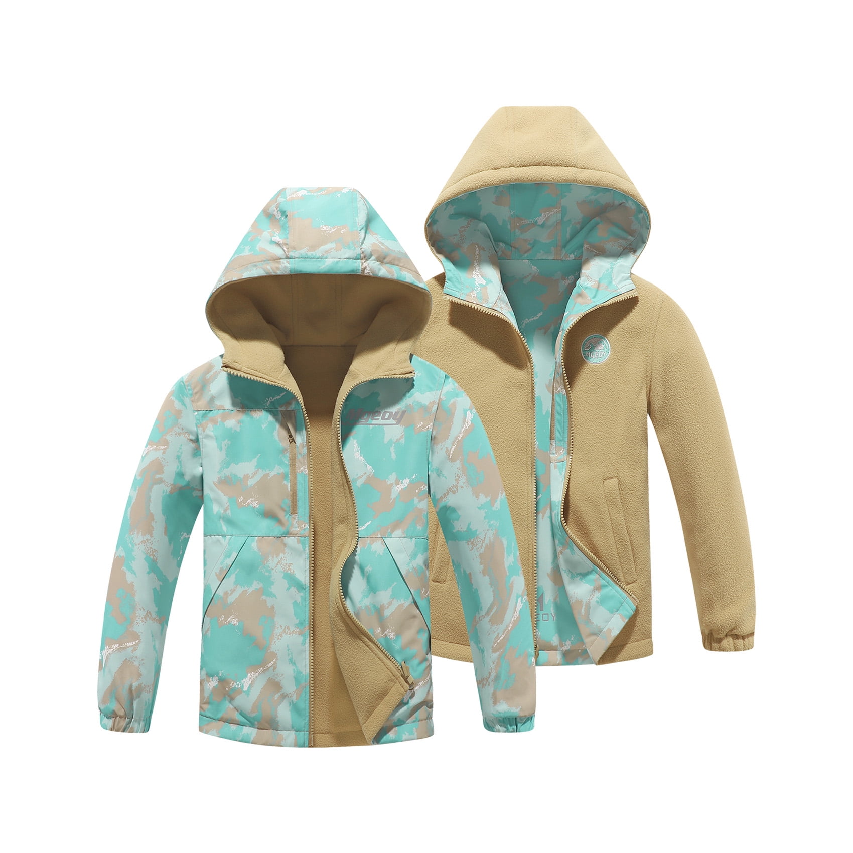 MGEOY Boys Girls Reversible Jacket Lightweight Waterproof Fleece Lined ...