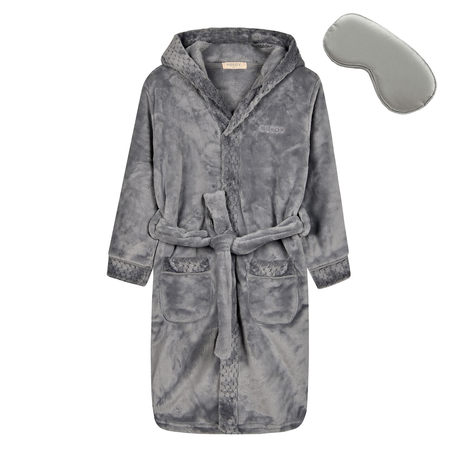 MGEOY Boys Girls Robe Soft Hooded Flannel Bathrobes for Kids With Silk ...