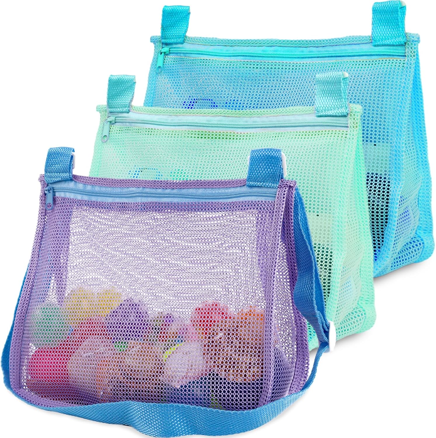 MGEZCOO 3PCS Shell Collecting Bags, Colorful Mesh Beach Bags Kids ...