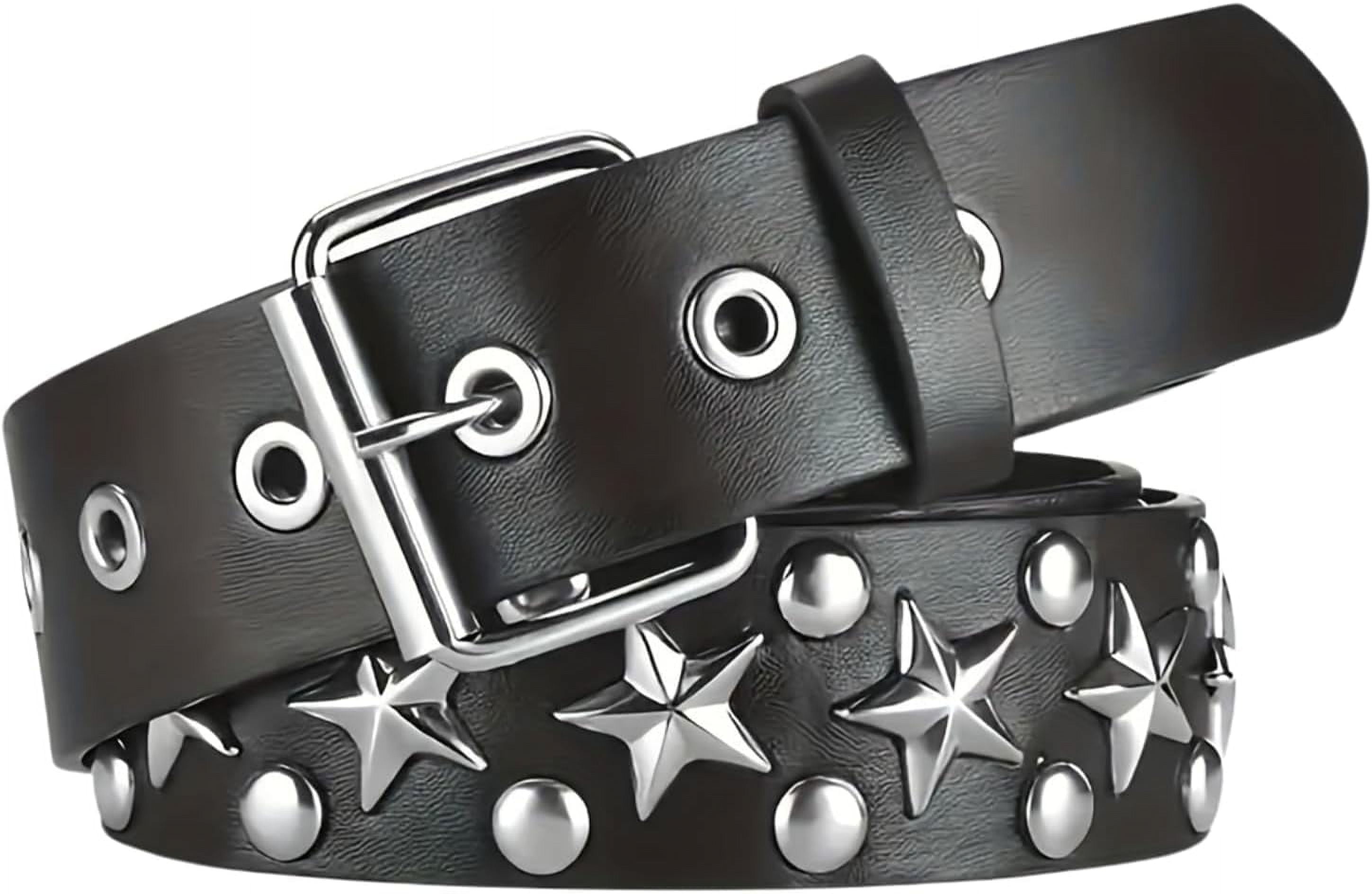 MGEZCOO Black Studded Belt Punk Rock Rivet Belt Grommet Threads Belt ...