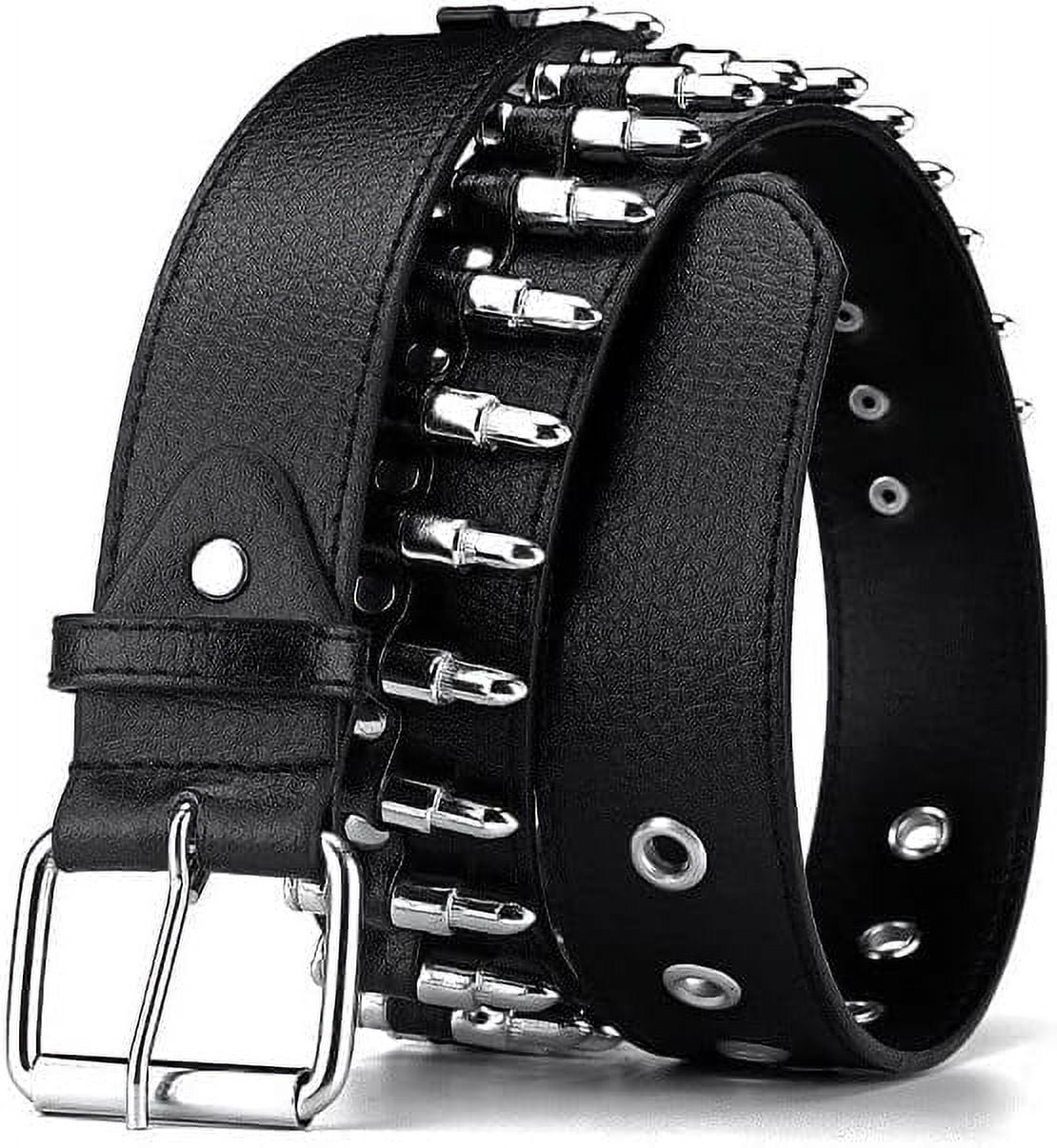 MGEZCOO Black Studded Belt Punk Rock Rivet Belt Grommet Threads Belt ...