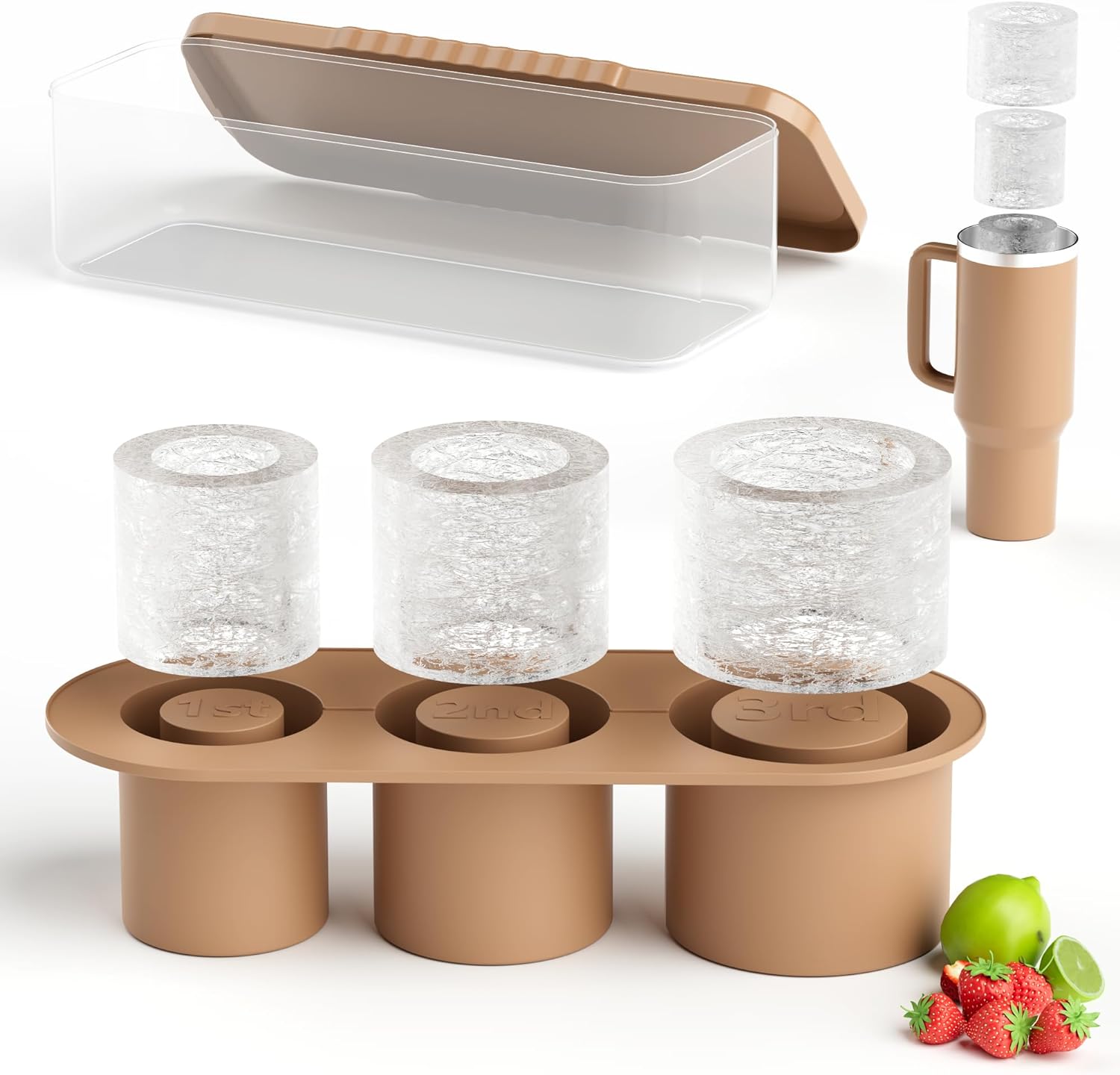 MGEZCOO Ice Cube Tray with Lid, Cylinder Ice Cube Mold for Tumblers ...