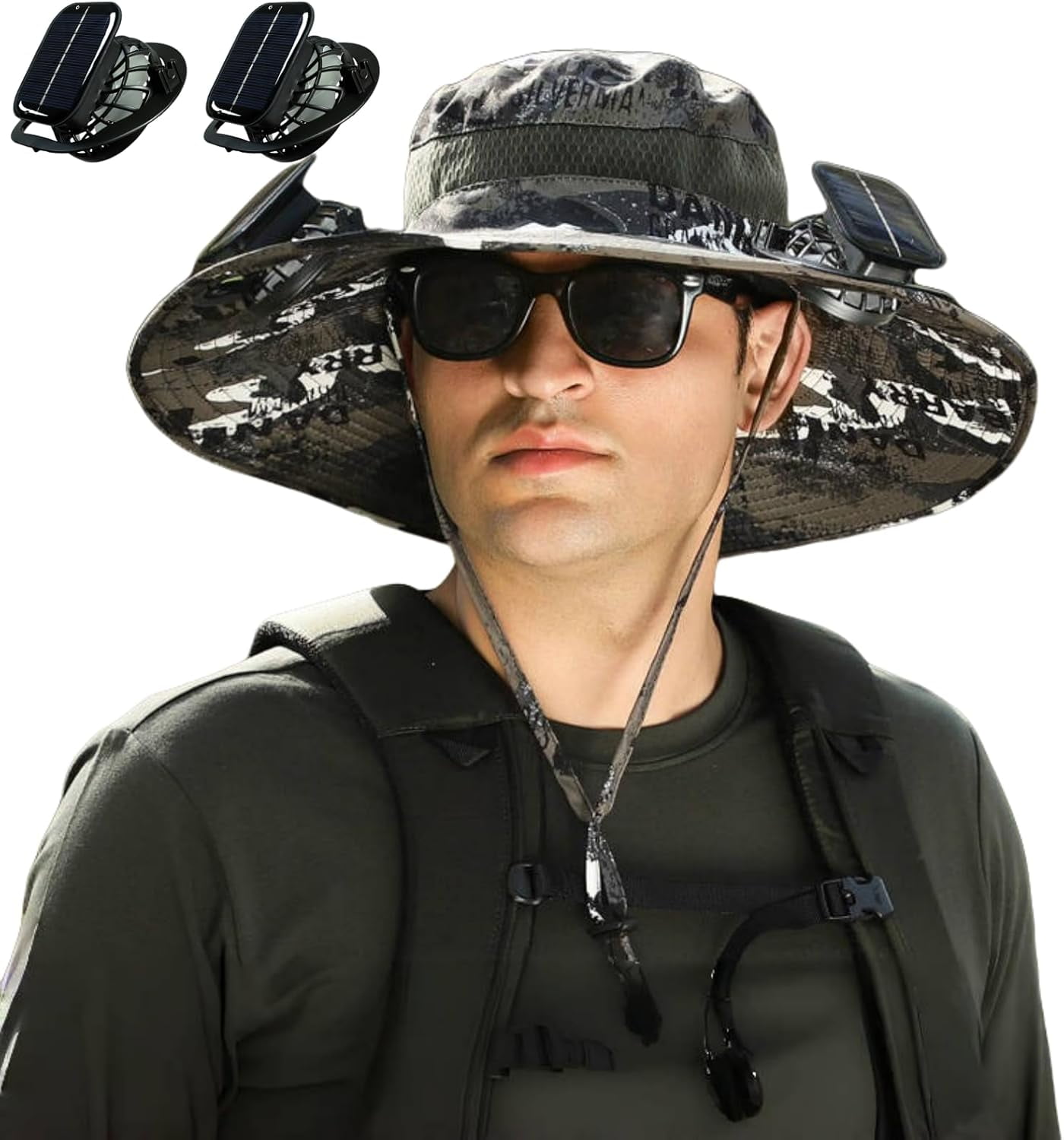 MGEZCOO Solar Sun Hat with Dual Cooling Fans, Camouflage, Lightweight ...
