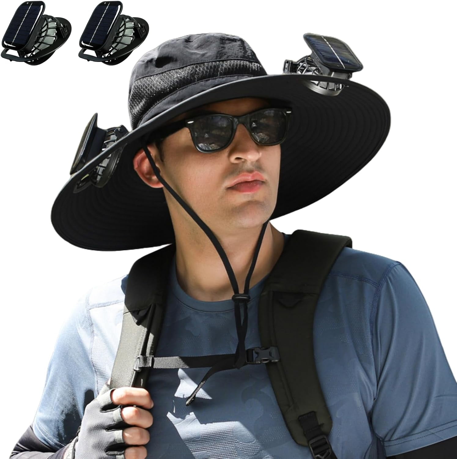 MGEZCOO Solar Fan Hat, Wide Brim Sun Hat, Dual Cooling Fans, UPF50 ...