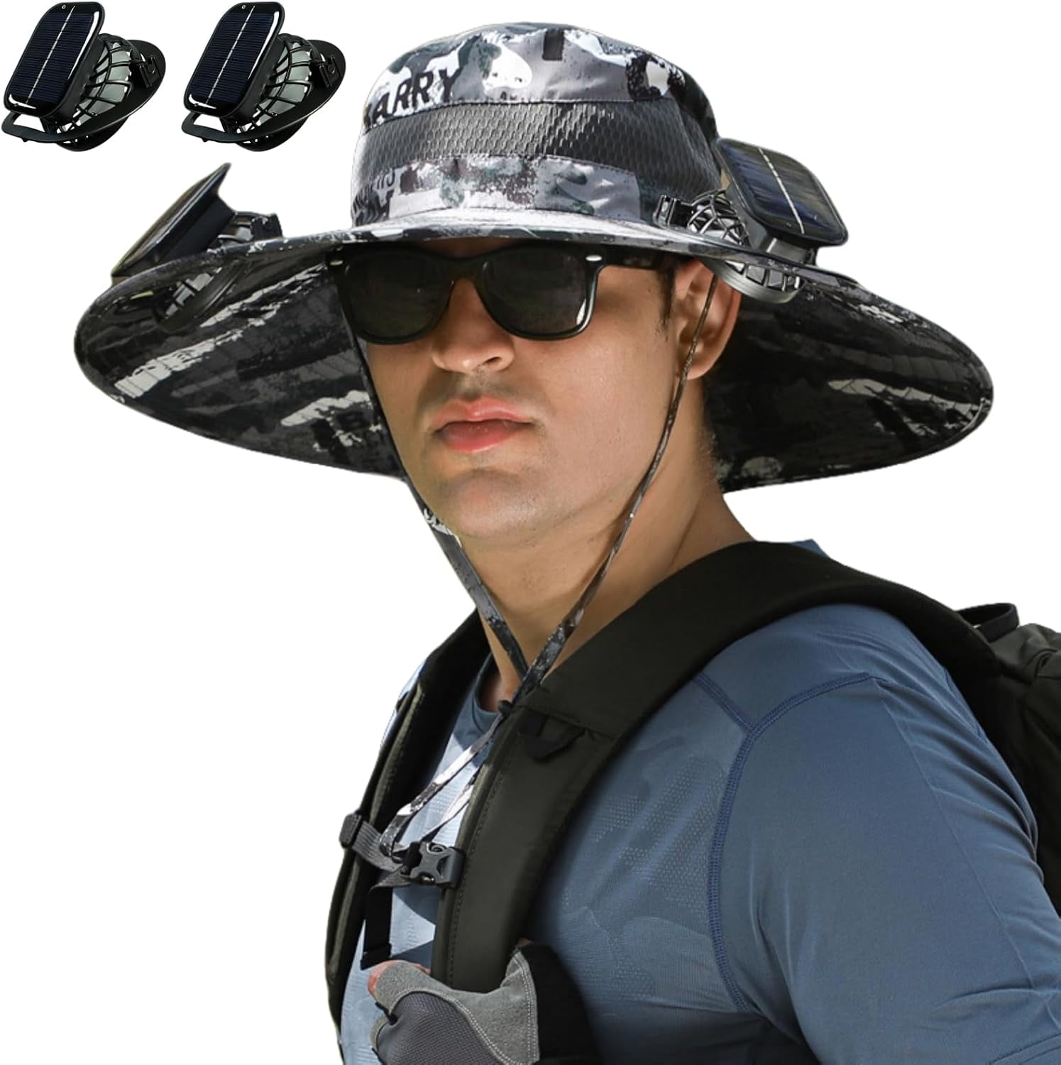 MGEZCOO Outdoor Wide Brim Sun Hat with Solar Fan, Solar & USB Charging ...