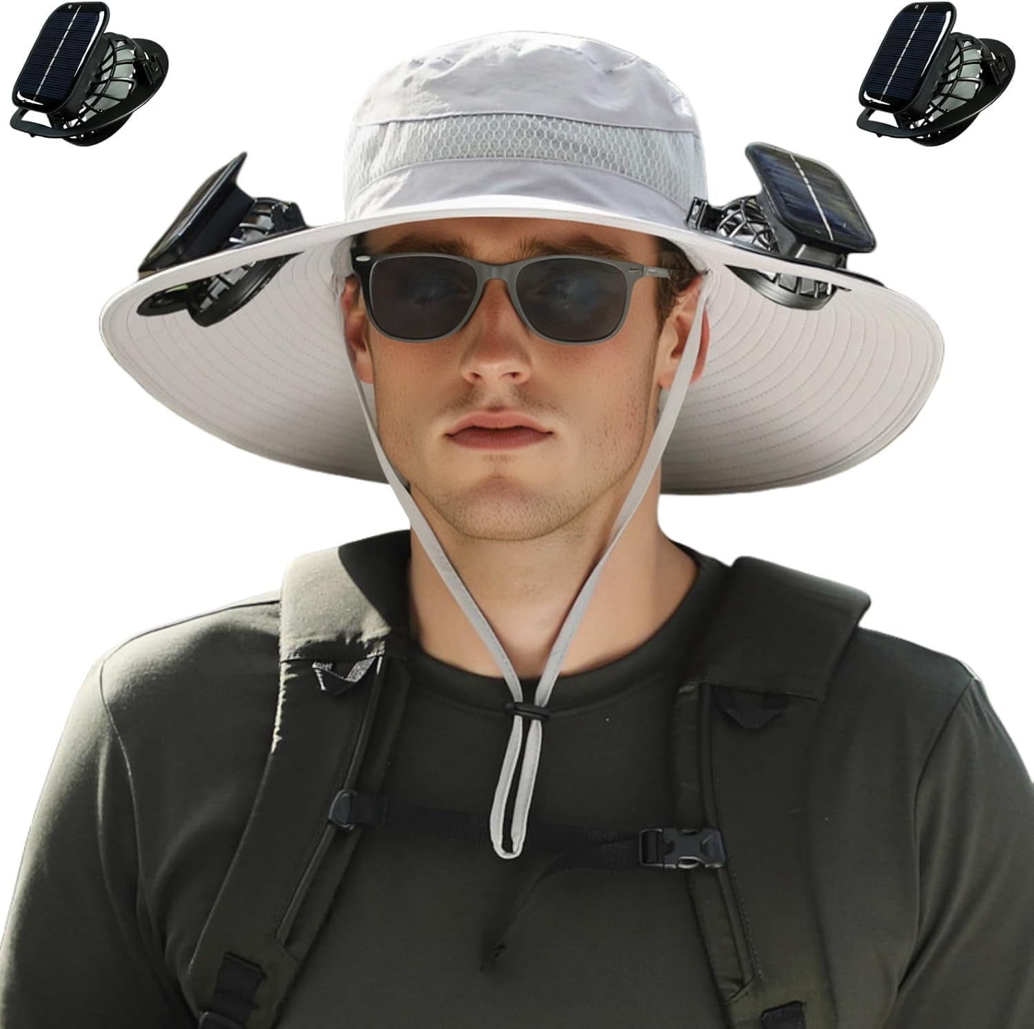 NOVELOVE Outdoor Wide Brim Sun Hat with Solar Fan, Solar & USB Charging ...