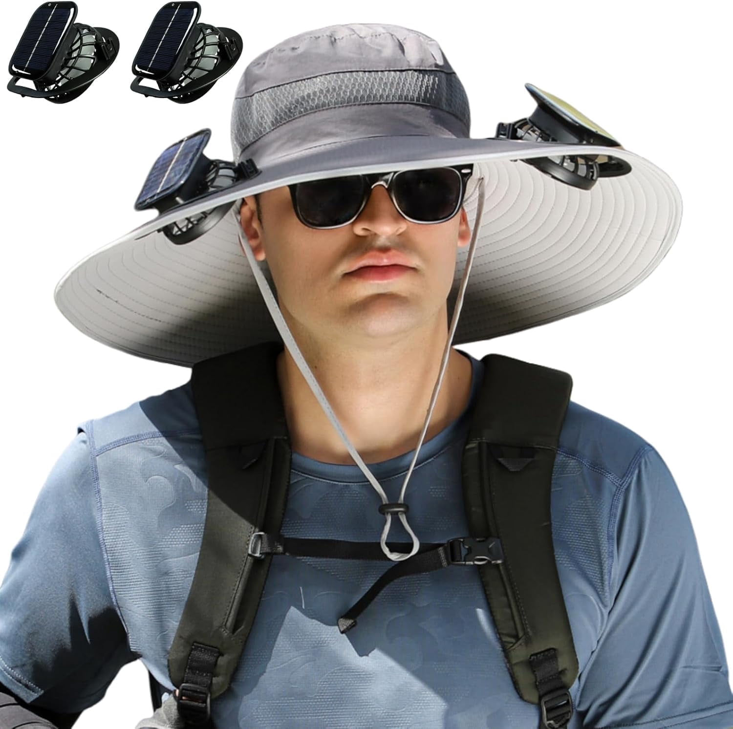 KUBOZN Outdoor Wide Brim Sun Hat with Solar Fan, Solar & USB Charging ...