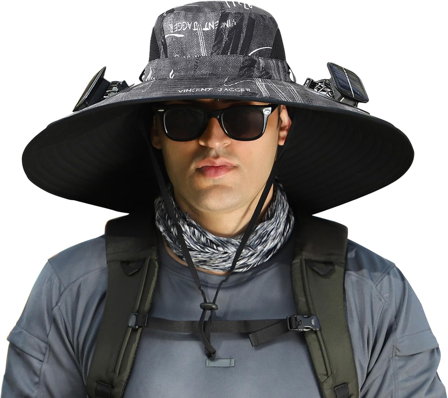 MGEZCOO Solar Fan Outdoor Fishing Hat, Solar and USB Charging, Long ...