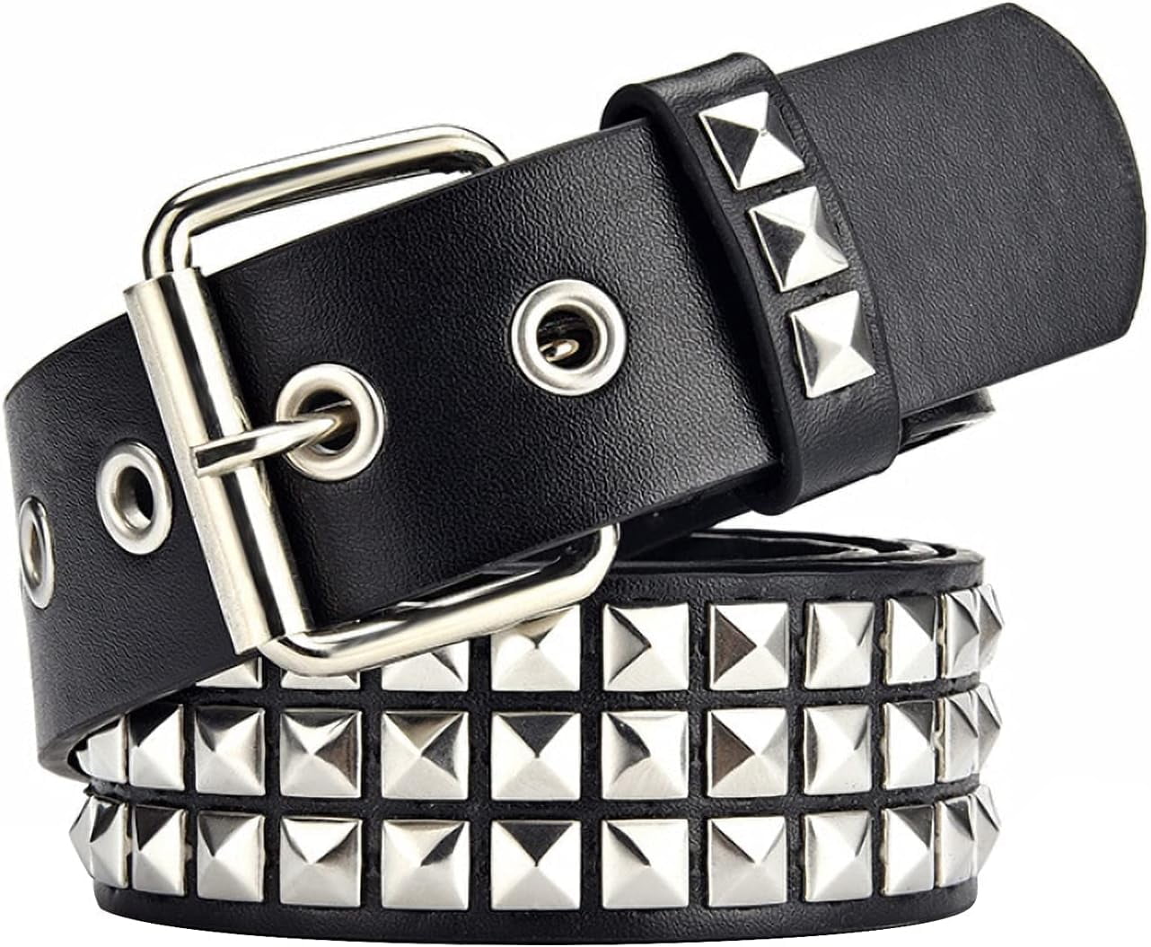 MGEZCOO Studded Belt, Metal Punk Rock Rivet Belt with Bright Pyramid ...