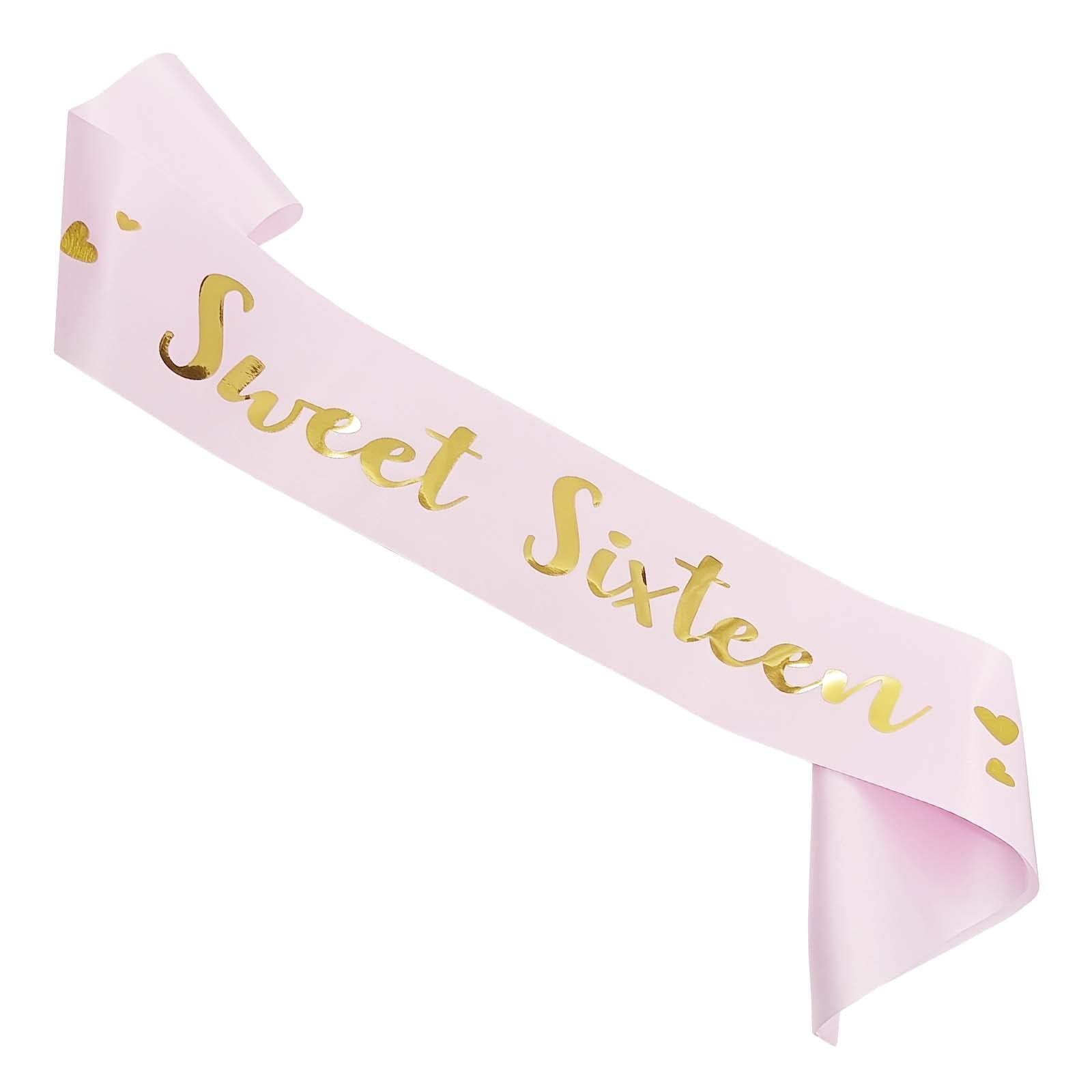 MGJSRNH Sweet Sixteen' Pink Satin Birthday Sash for Girls,Cute Princess ...