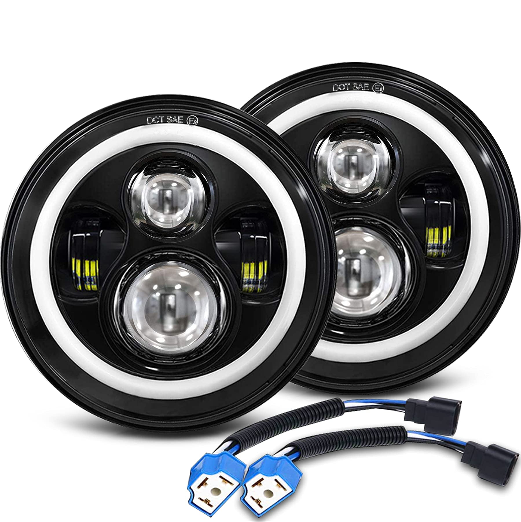 MGLLIGHT 7 Inch LED Headlights Round Halo Angel Eyes DRL Amber Turn ...