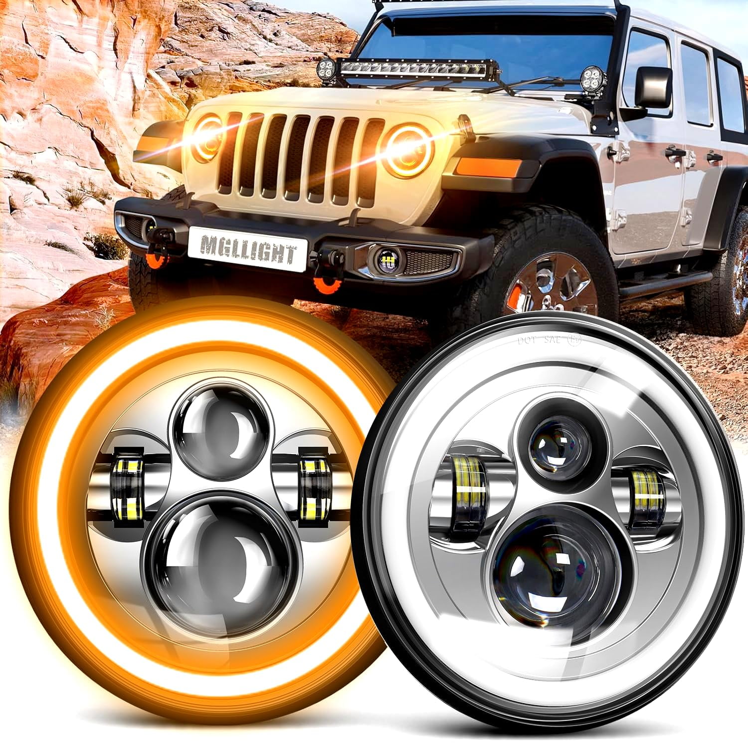 MGLLIGHT 7 inch led MMF7 Headlight Round DOT Approved Halo LED ...