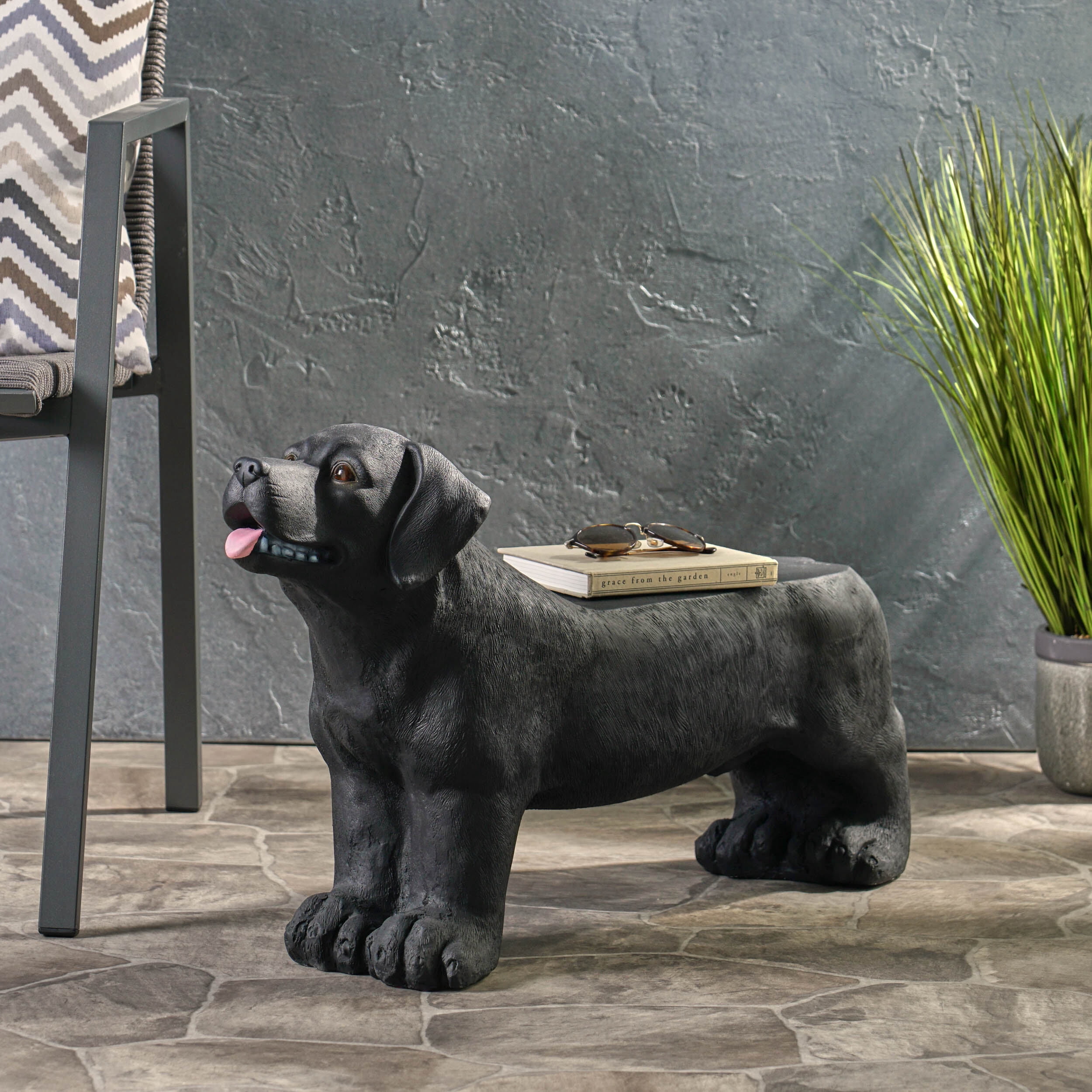 MGO Dog Bench Outdoor Patio Seating, Lightweight Concrete Labrador ...