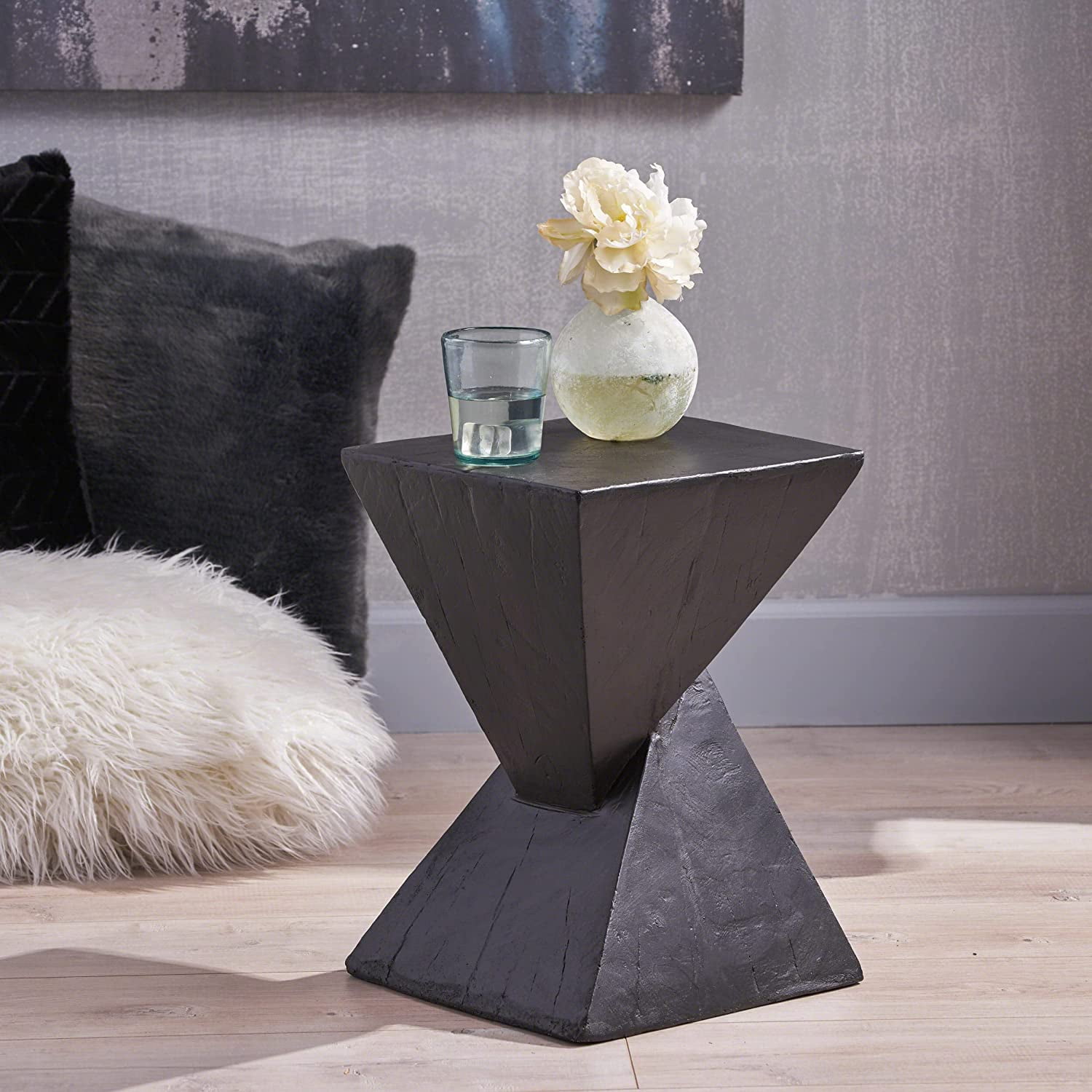 MGO Twisted Hourglass Shape Side Table, 12.5" Vintage Magnesium Oxide ...