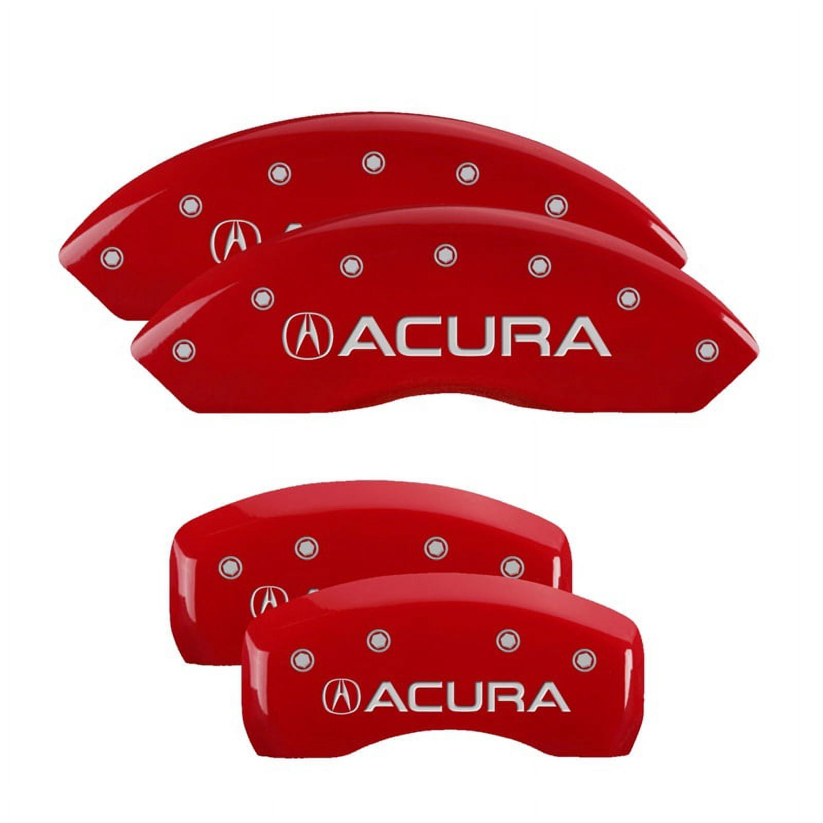 MGP 4 Caliper Covers Engraved Front & Rear Acura Red finish silver ch ...