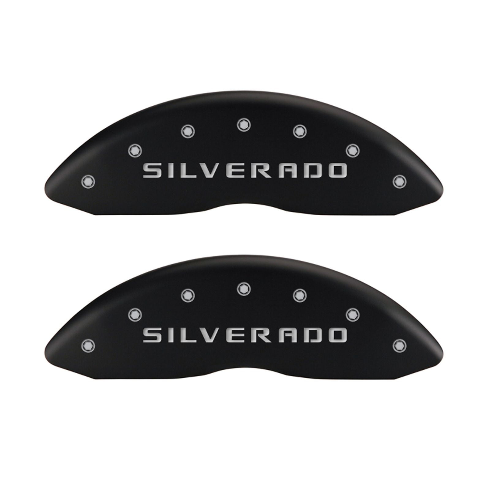 MGP Front set 2 Caliper Covers Engraved Front Silverado Matte Black ...