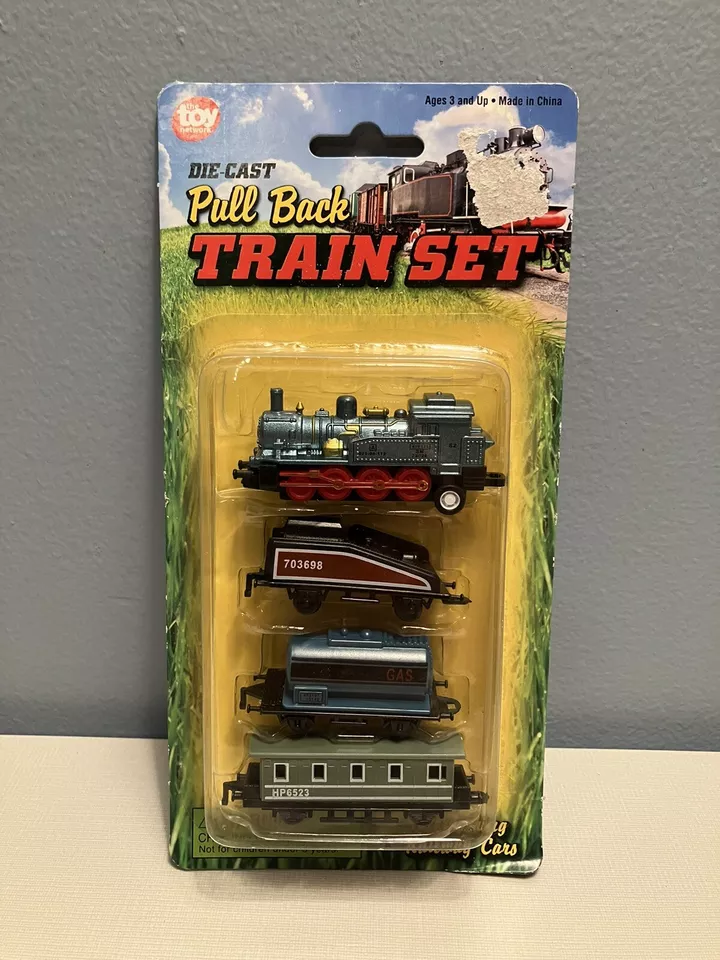 MH 447 Die-Cast Pull Back Train With Blue Locomotive & (3) Cars Brand ...