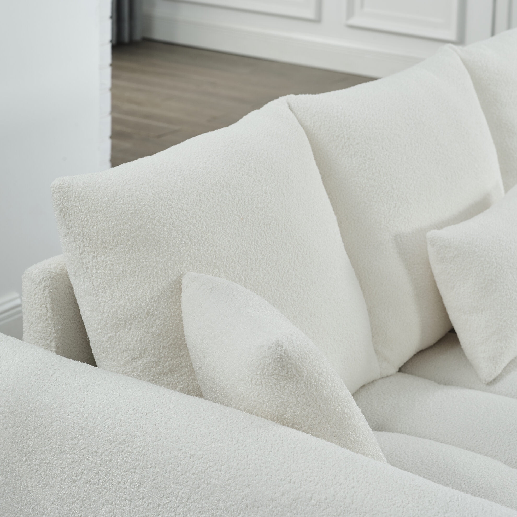 MH 82" Premium Teddy fabric Sofa with 3 Back Pillows and 3 back ...