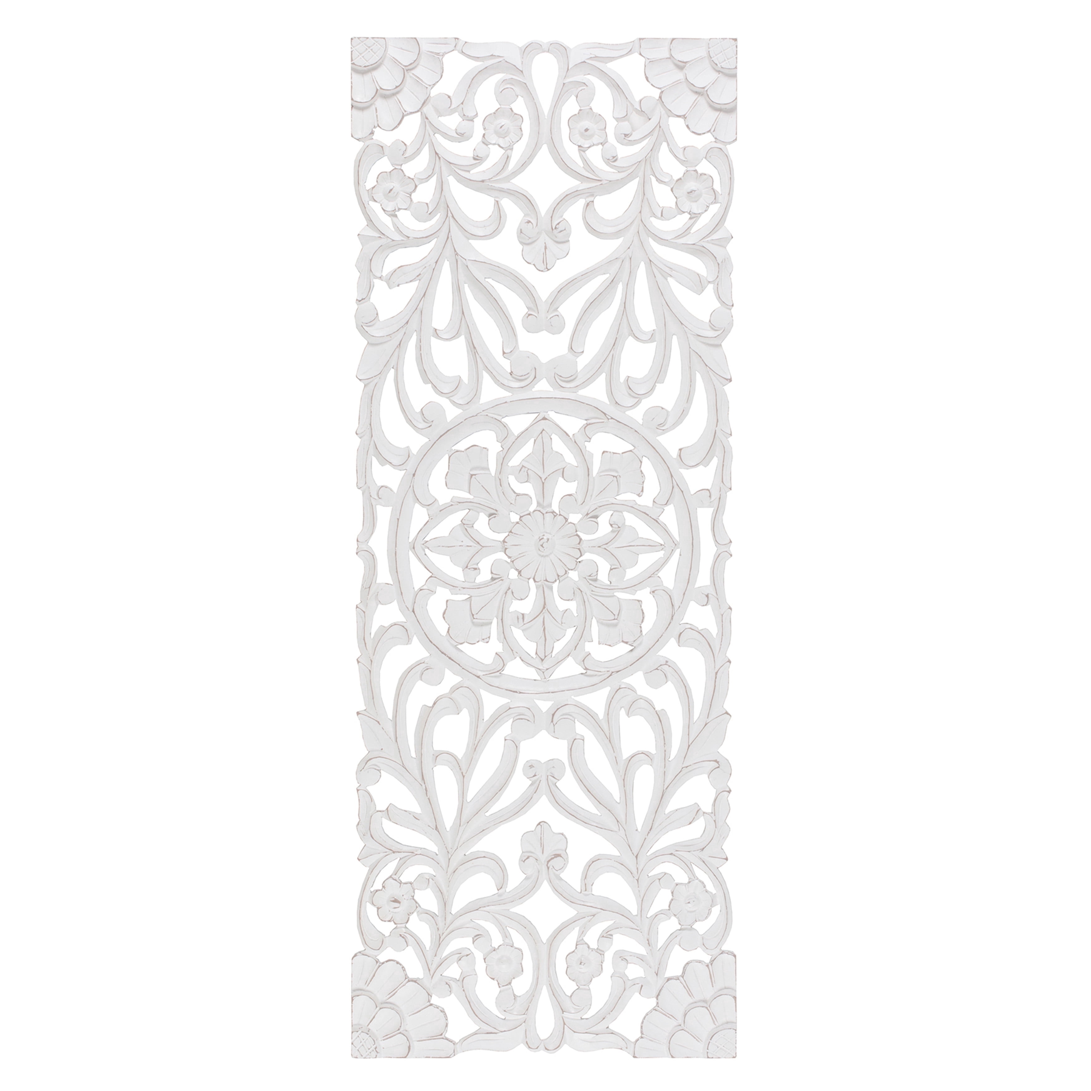MH London Avril White Wall Medallion Panel, Hand Carved Floral Wall ...