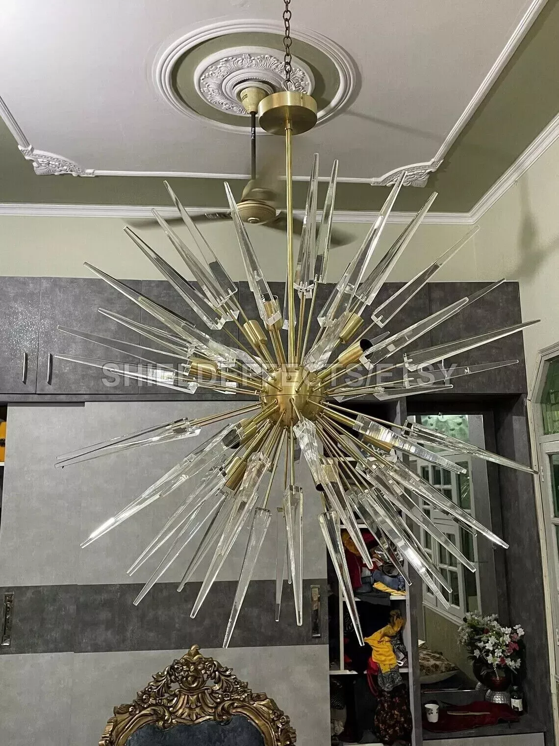 MH Overseas 1950's Mid Century Murano Glass White Cube Sputnik Pendant ...