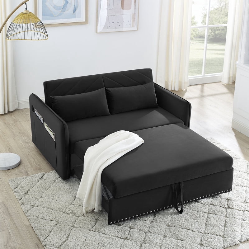 MH Velvet Sleeper Sofa Bed with USB Port, 3-in-1 Adjustable, Black ...