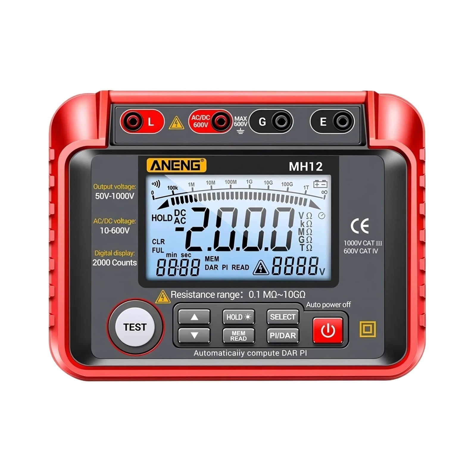 MH12 Digital Megohmmeter Meters Insulation Earth Resistance Meter ...