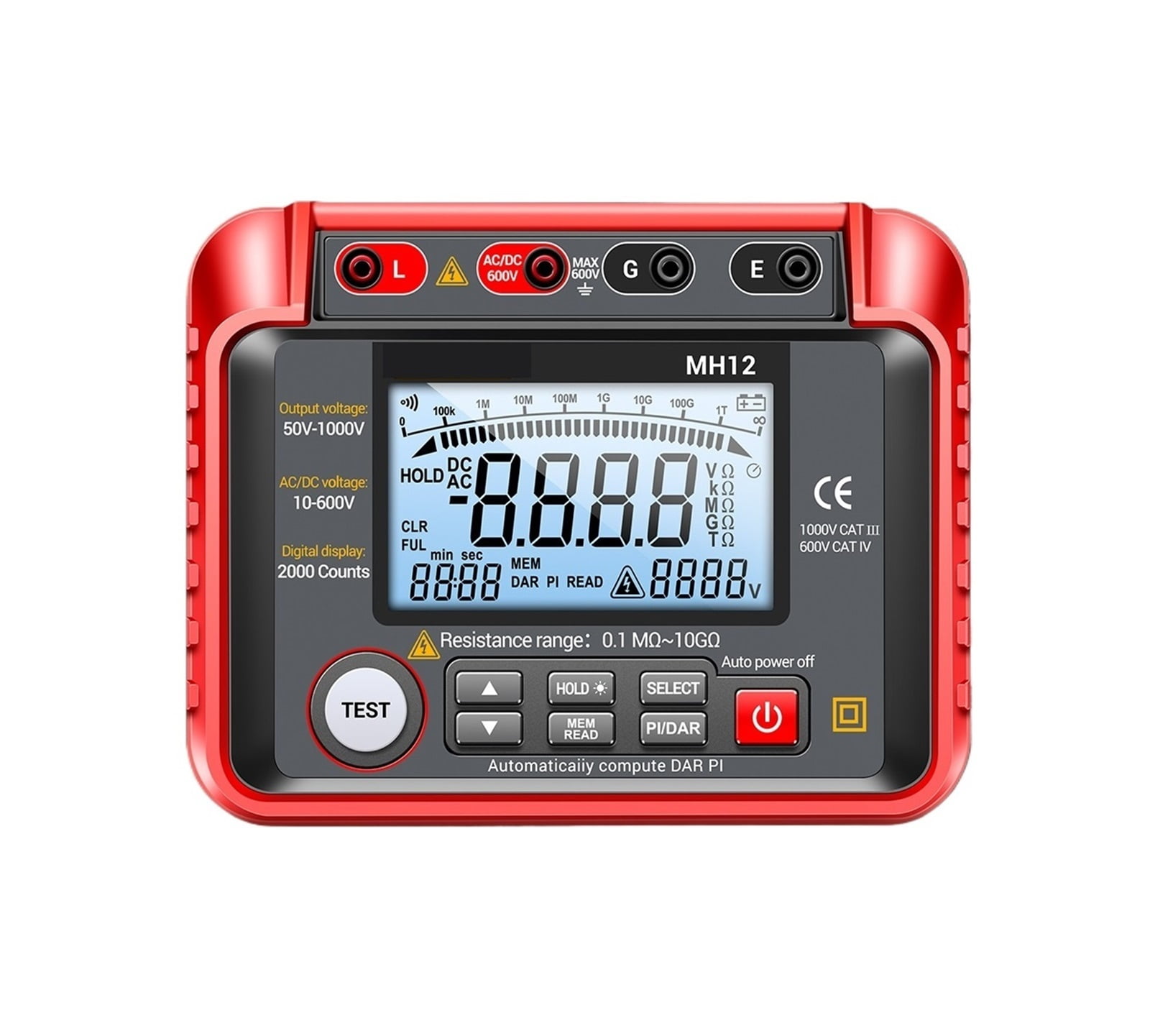 MH12 Digital Megohmmeter Meters Insulation Earth Resistance Meter ...