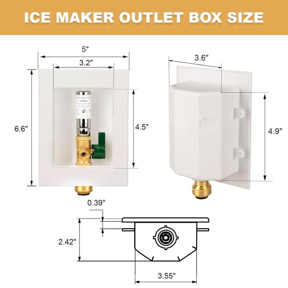 MHAWBL-Push-fit Ice Maker Outlet Box with Stainless Steel Water Hammer ...
