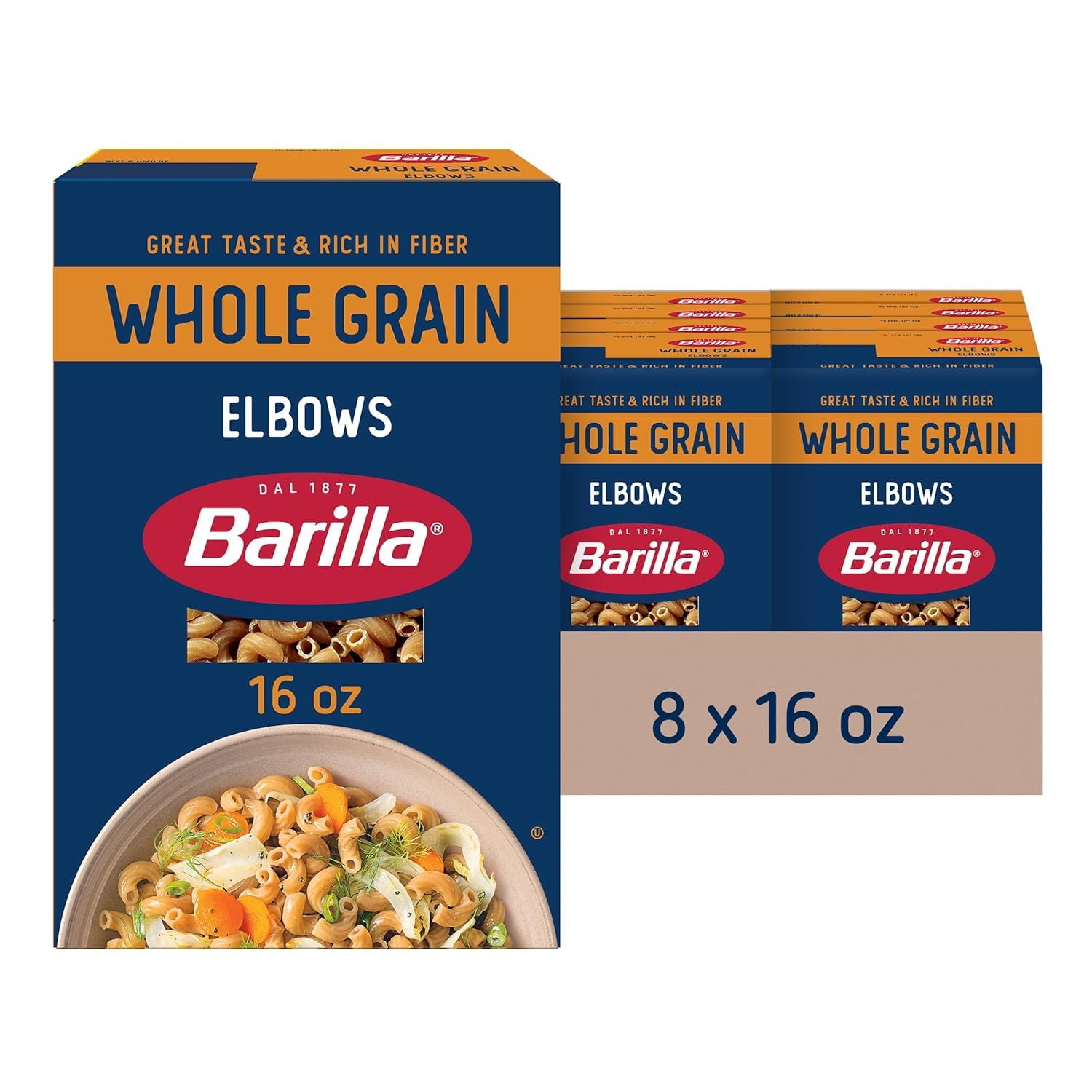 MHBF Whole Grain Elbows Pasta, 16 oz. Box (Pack of 8) - Non-GMO Pasta Made With 100% Whole Grain ...