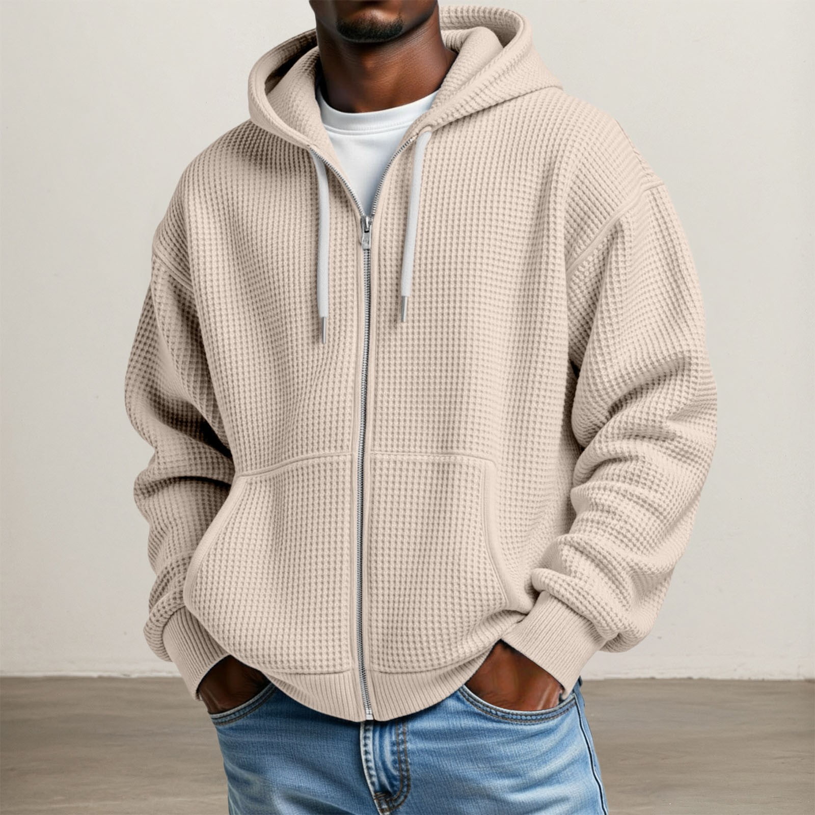 MHFRRA Hoodie Men Knit Zip up Hooded Sweatshirt Casual Soft Warm Lined ...