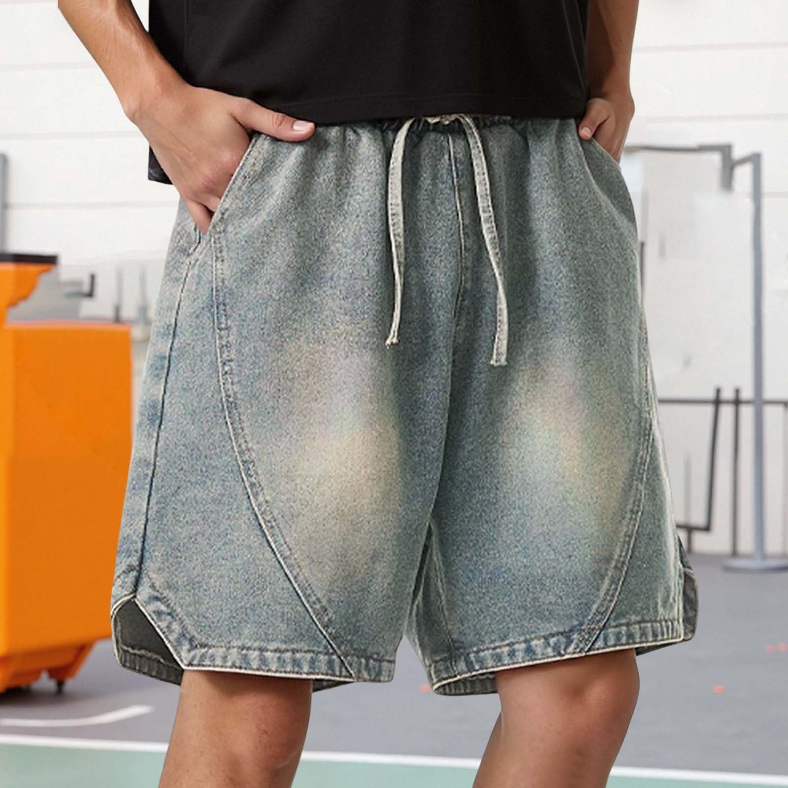 MHFRRA Jeans for Men Men's Split Cut Design Old Denim Shorts Men's ...