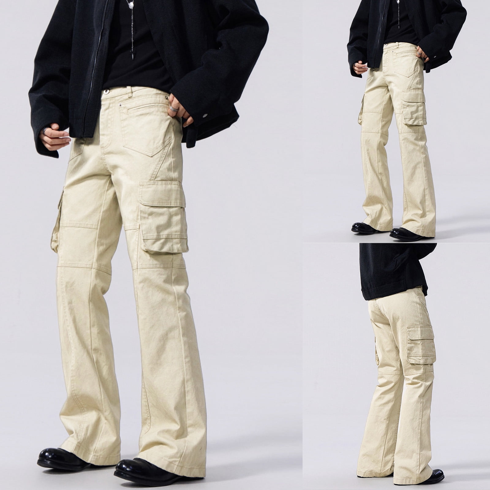 MHFRRA Mens Cargo Joggers High Street Cargo Pants Flared Bottom Baggy ...