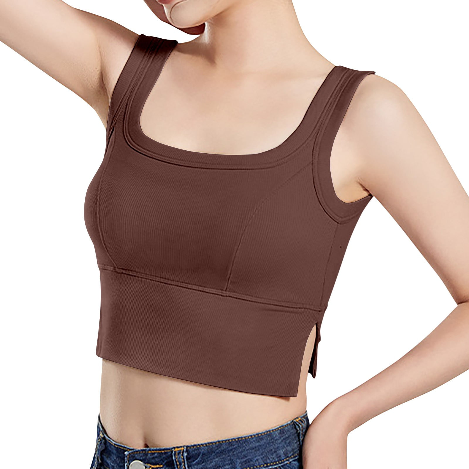 MHFRRA Side Split Navel Vest with Pad Bottoming Top Slim and High Waist ...