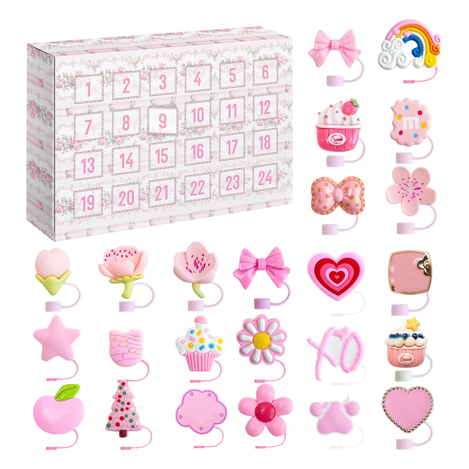 MHJDMWV Advent Calendar 2024-24 Days of 10mm Straw Toppers for 30Oz ...