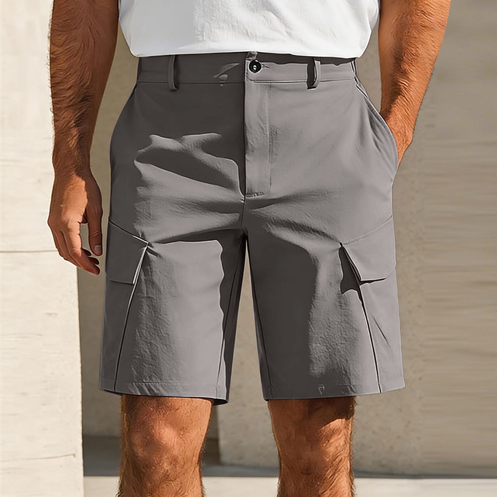 MHOSTAFH Cargo Shorts for Men Solid Color Casual Dress Button Closure ...
