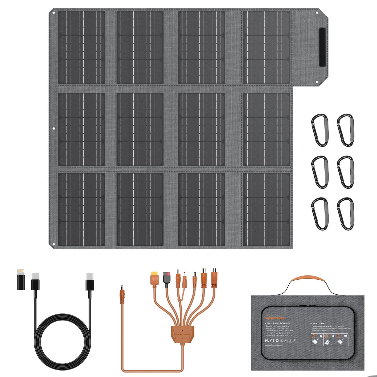 MHPOWOS 120W Portable Solar Panel, Foldable Solar Charger with USB C ...