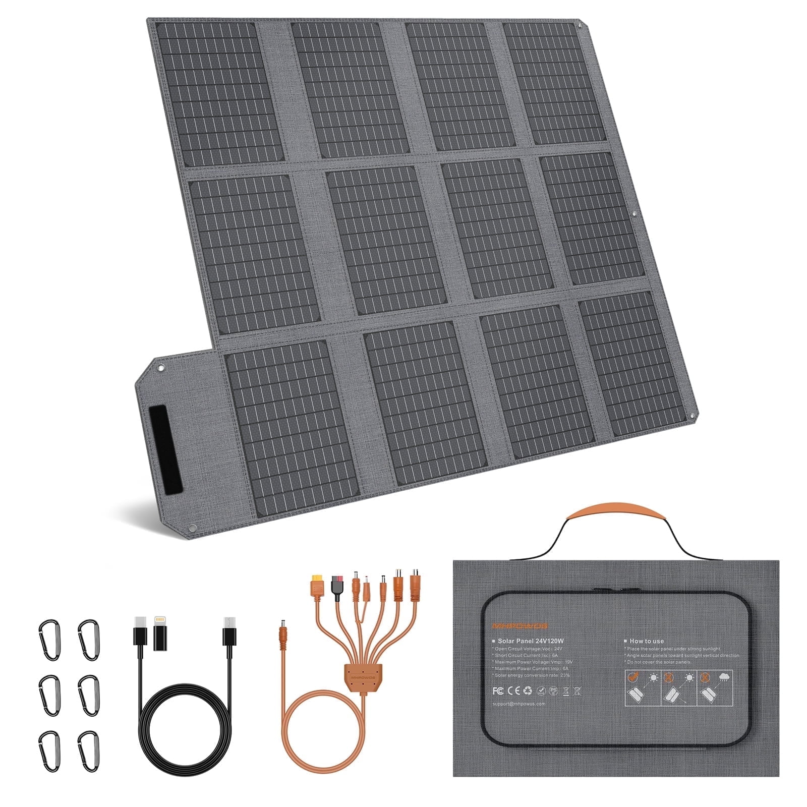 MHPOWOS Portable Solar Panels 120 Watt, Foldable ETFE Monocrystalline ...
